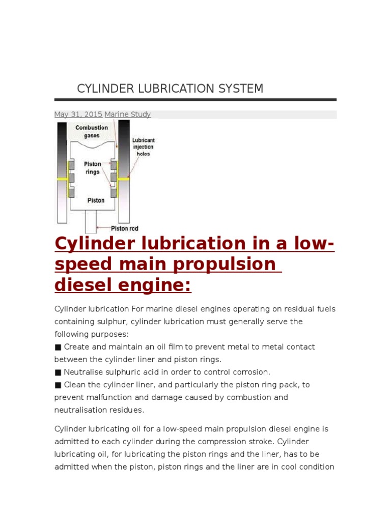 Cylinder Lubrication System | PDF | Cylinder (Engine) | Piston