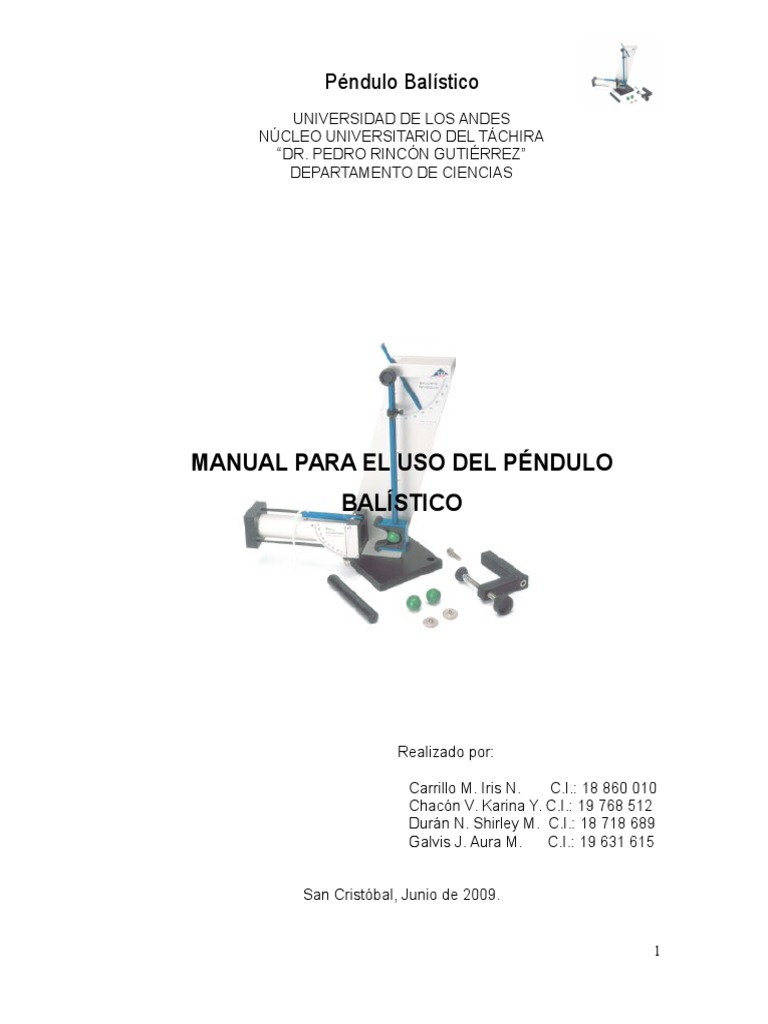 Manual Para El Uso Del Pendulo Balistico | Masa | Movimiento (Física)