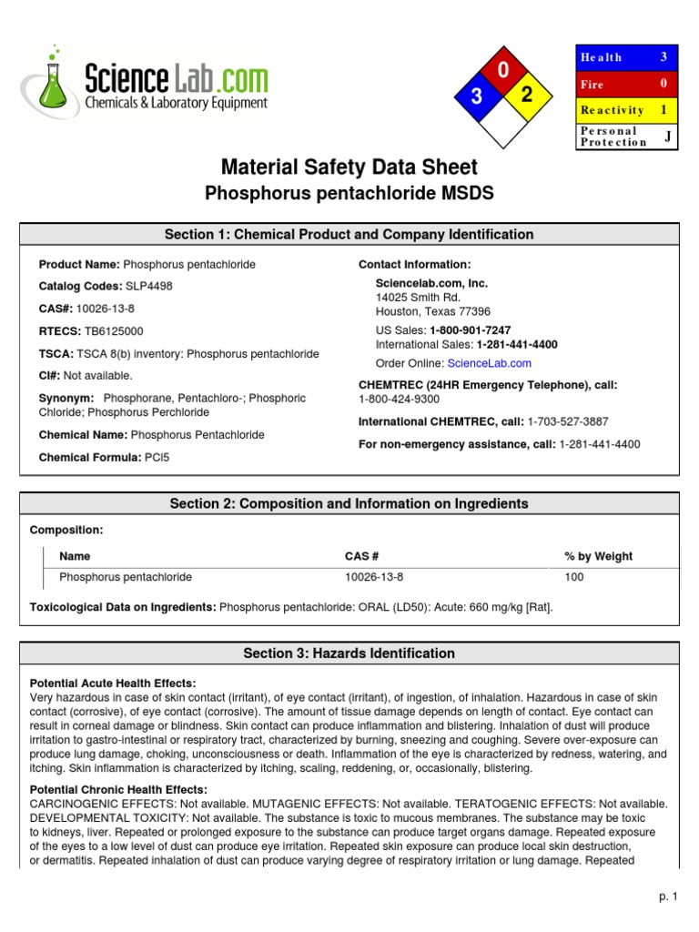 Phosphorus Pentachloride MSDS | PDF | Phosphorus | Toxicity