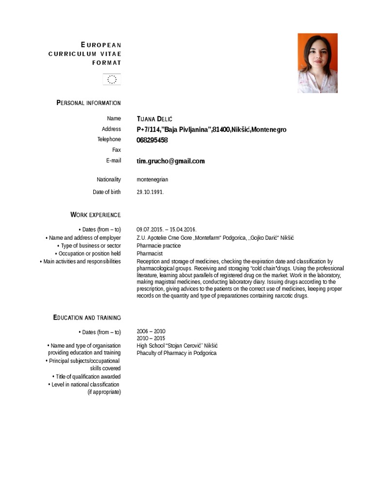 European CV Format | PDF | Pharmacy | Pharmaceutical Drug
