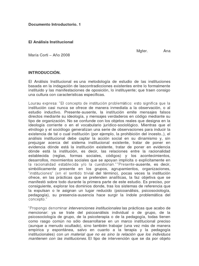 Análisis Institucional - Ana María Corti | PDF | Institución | Cultura ...