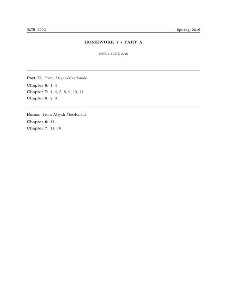 MATH 200C Homework 7: Atiyah-Macdonald | PDF