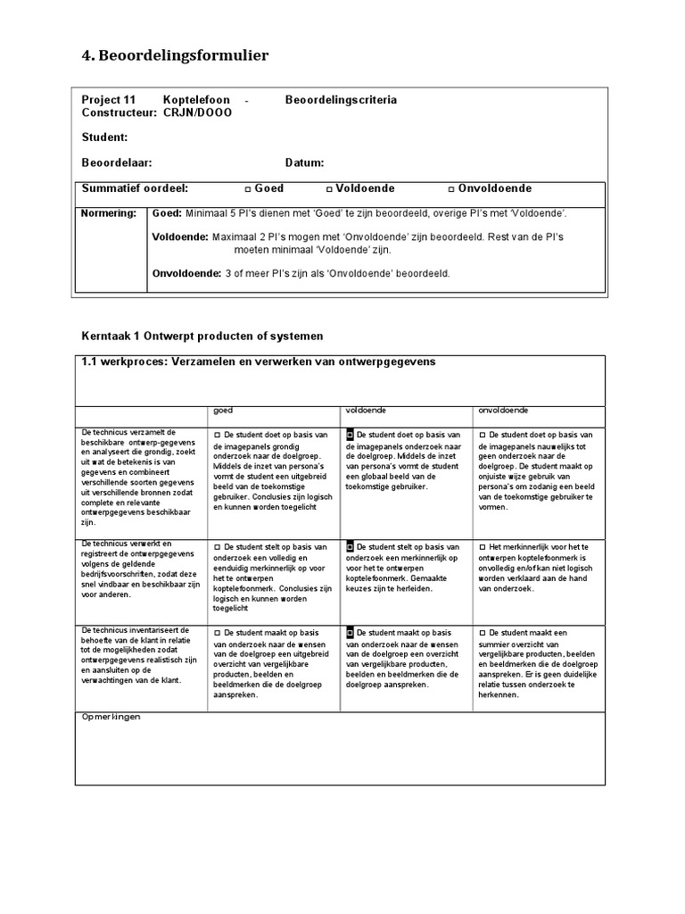 Beoordelingsformulier | PDF