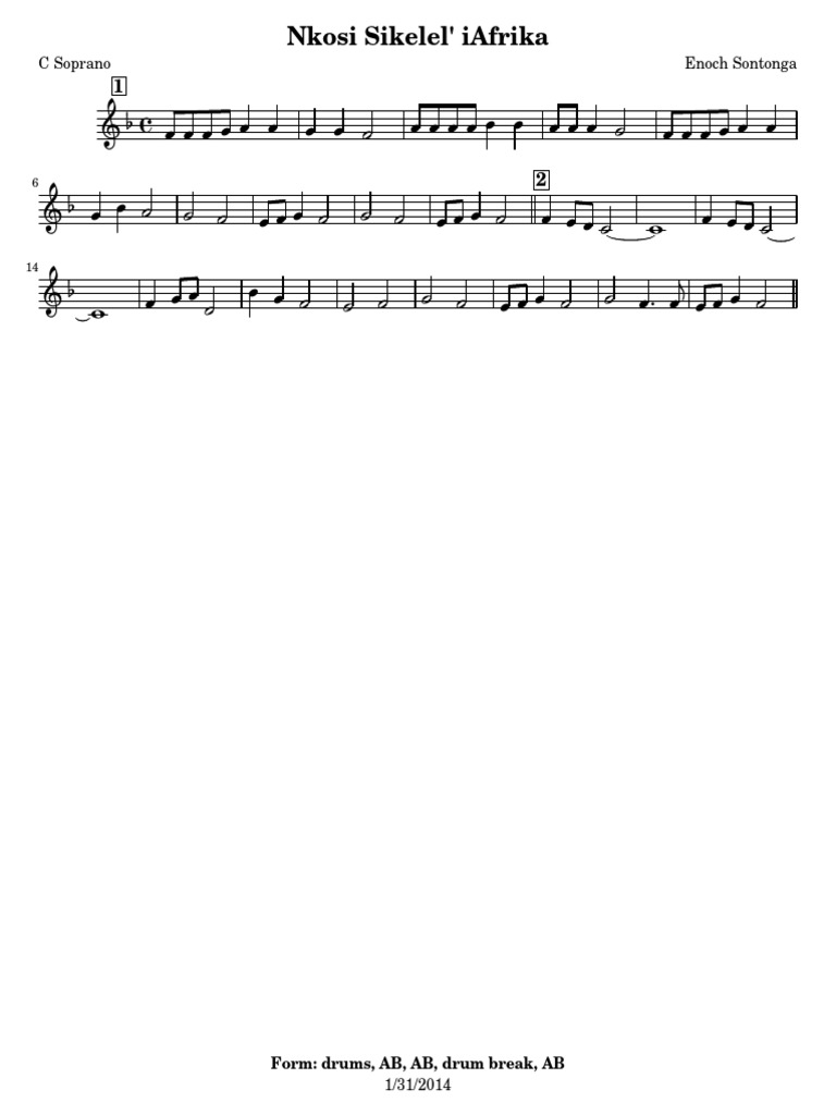 Enoch Sontonga Nkosi Sikelel' IAfrika Soprano | PDF