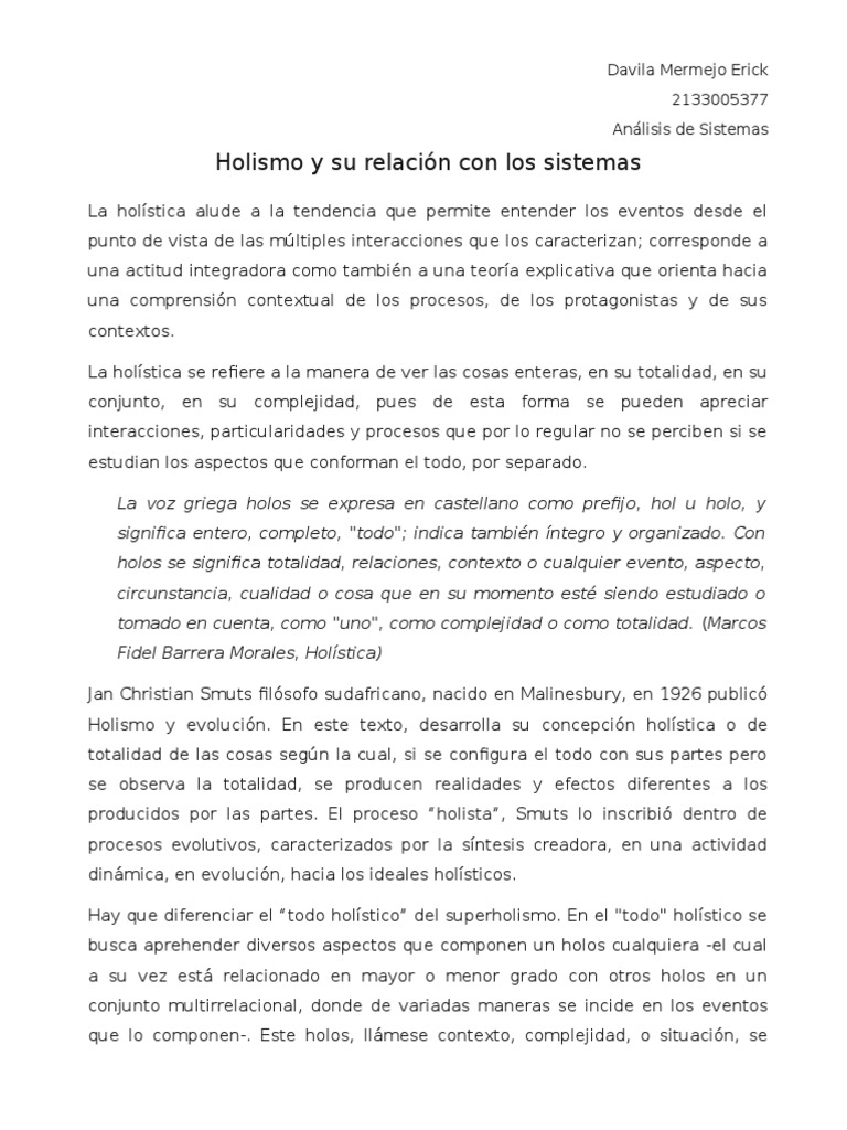Holismo y Sistemas: Interacciones Clave | PDF | Holismo | Aparición