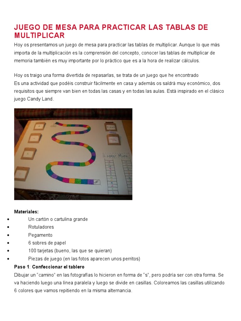 Juego de mesa para aprender multiplicar | PDF