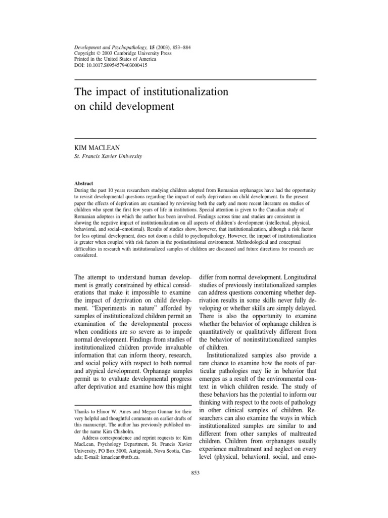 The Impact of Institutionalization On Child Development (Obligatorio ...