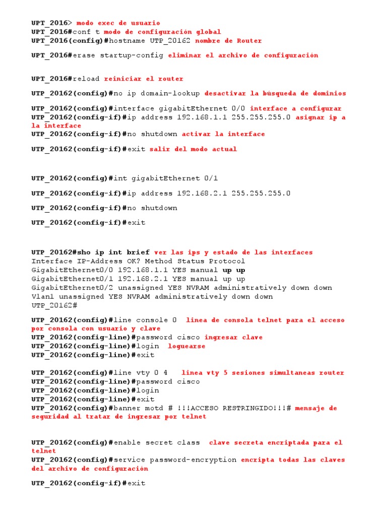 Comando Cisco Basico | Router (Informática) | Protocolos de Internet