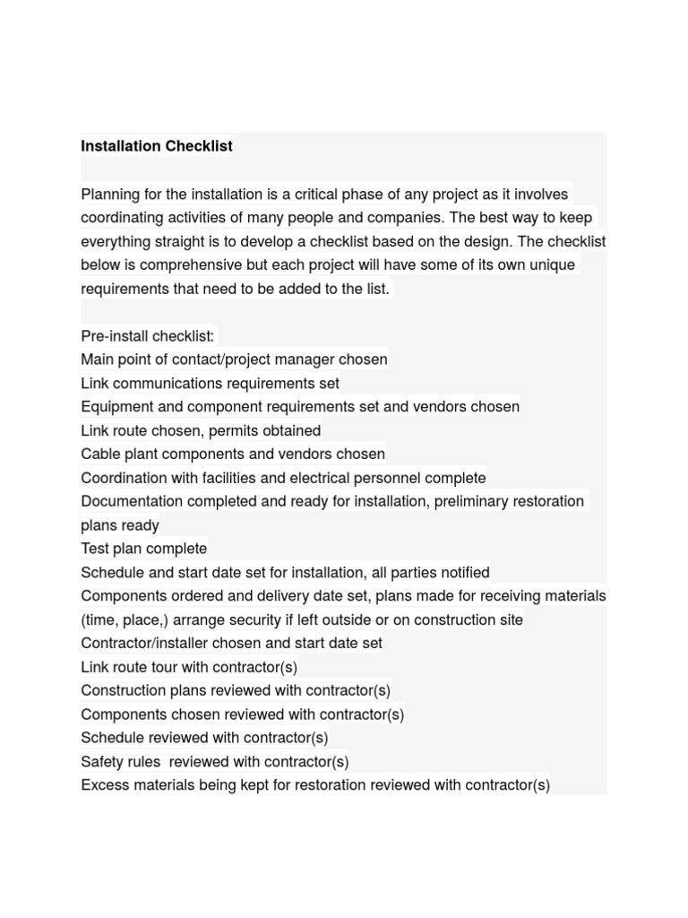 Project Installation Checklists | PDF