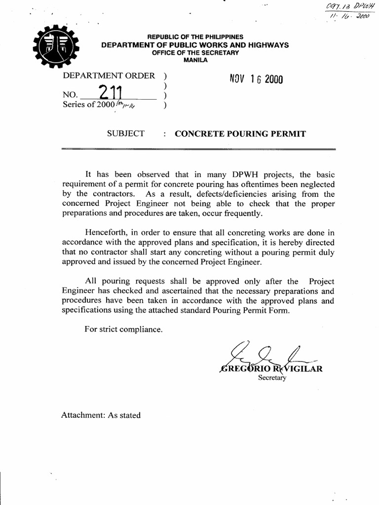 Do - 211 - s2000 Concrete Pouring Permit | PDF