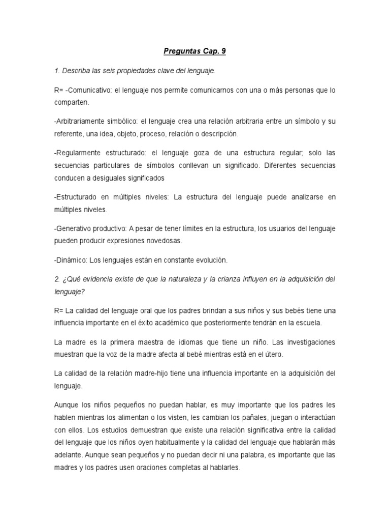 Preguntas CAPITULO 9 y 10 | PDF | Verbo | Asunto (gramática)