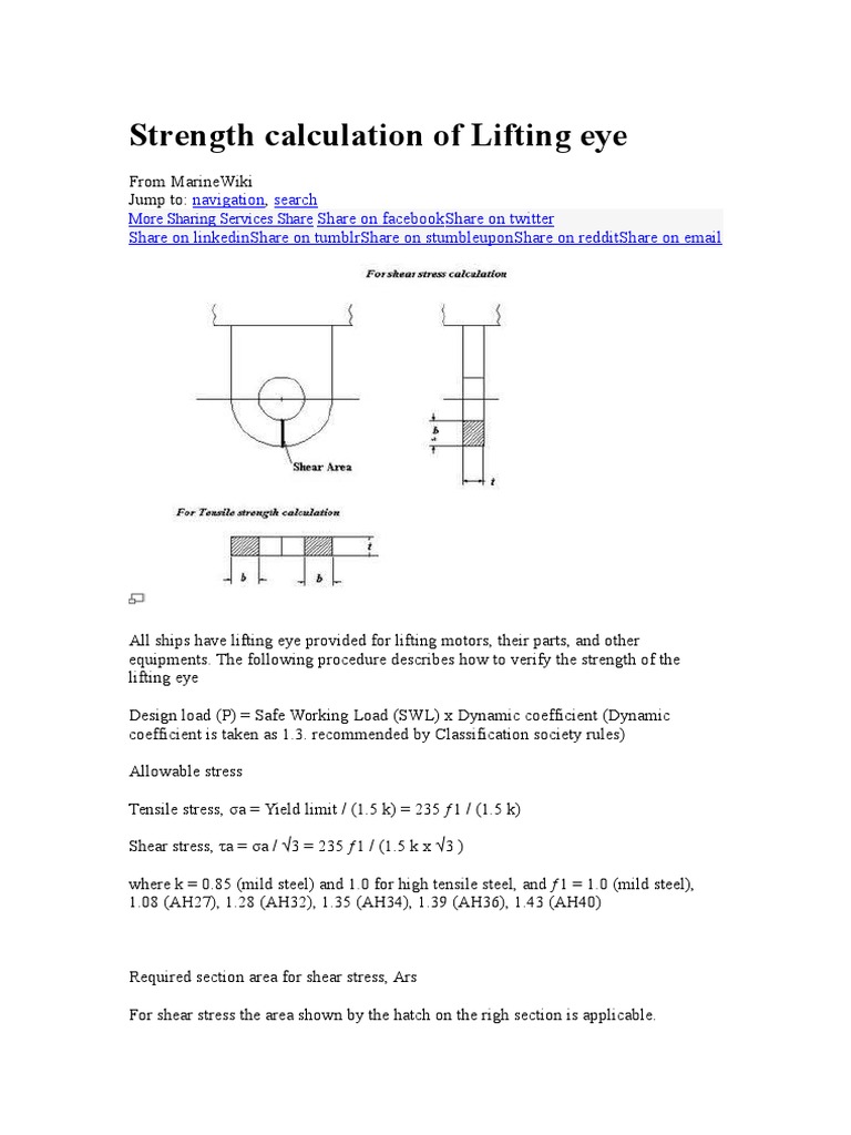 Strength Calculation of Lifting Eye | PDF | Teaching Methods & Materials