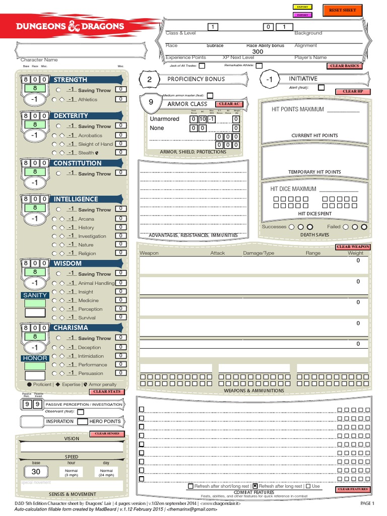 D&D 5e Character Sheet Template | PDF | Dungeons & Dragons | Role Playing