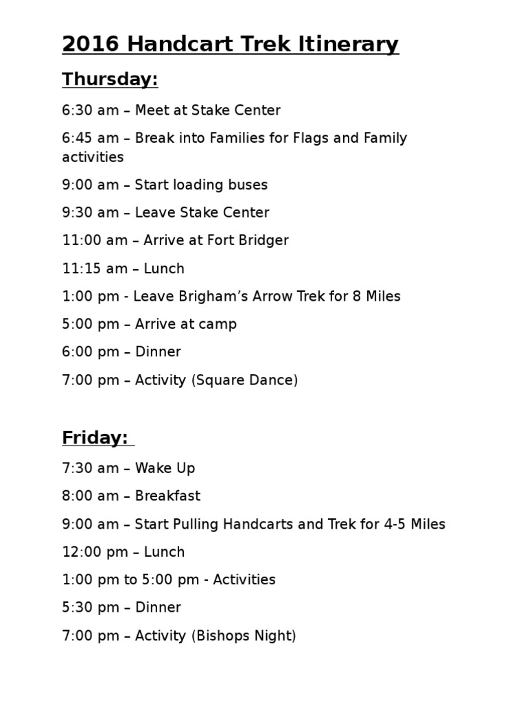 2016 Handcart Trek Itinerary Guide | PDF