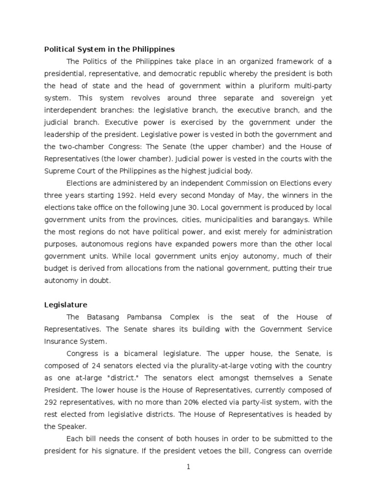 Political System Overview of the Philippines | PDF | United States ...