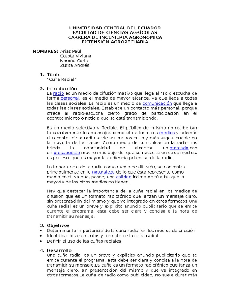 Cuña Radial Extensión | PDF | Radio | Publicidad