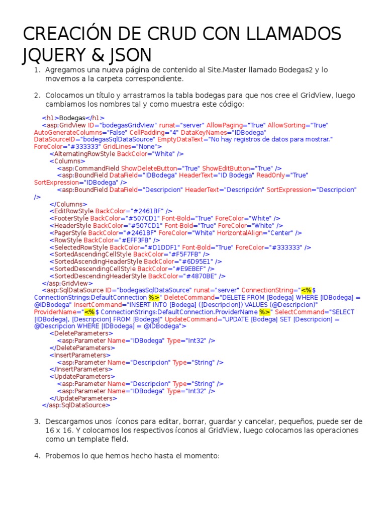 CRUD de Bodegas con jQuery y JSON | PDF | Hipertexto | Desarrollo web