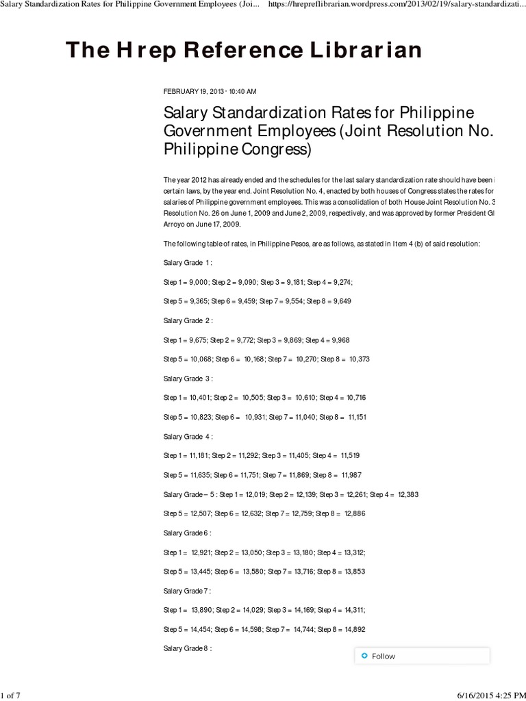 Salary Standardization Rates For Philippine Government Employees (Joint ...