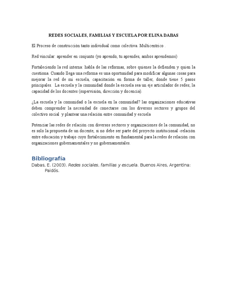 Redes Sociales, Familias y Escuela Por Elina Dabas | PDF