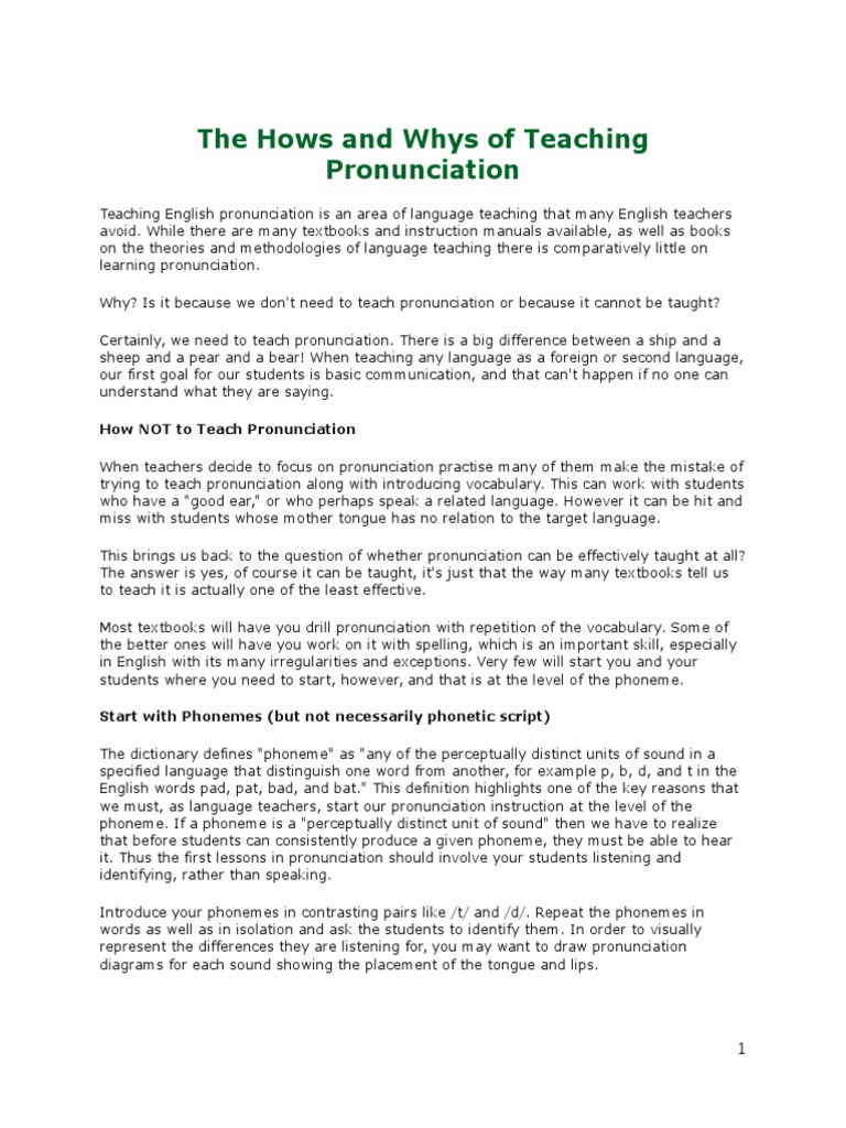 The Hows and Whys of Teaching Pronunciation | PDF | Phoneme | English ...