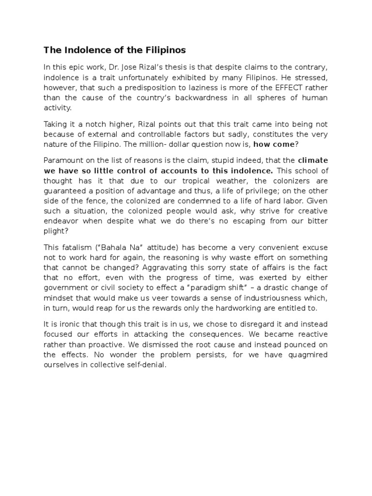 Understanding Filipino Indolence | PDF