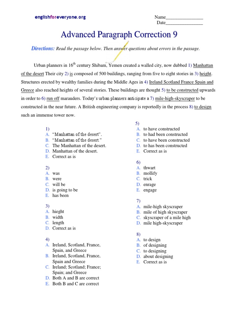 Advanced Paragraph Correction 9 | PDF