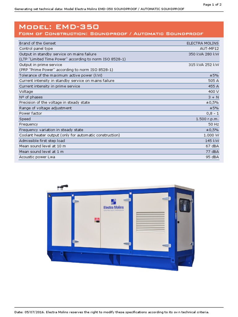 TechnicalData EMD-350 Inso PDF | PDF | Rotating Machines | Electric Power
