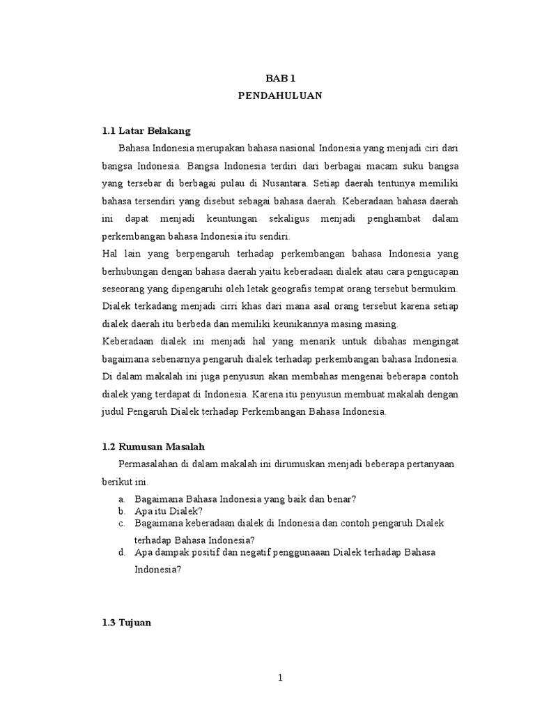 Pengaruh Keberadaan Dialek Terhadap Perkembangan Bahasa Indonesia | PDF