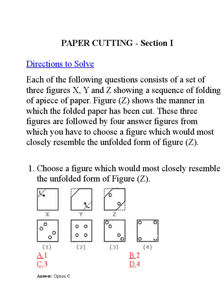 Directions To Solve: Paper Cutting - Section I | PDF | Teaching Mathematics