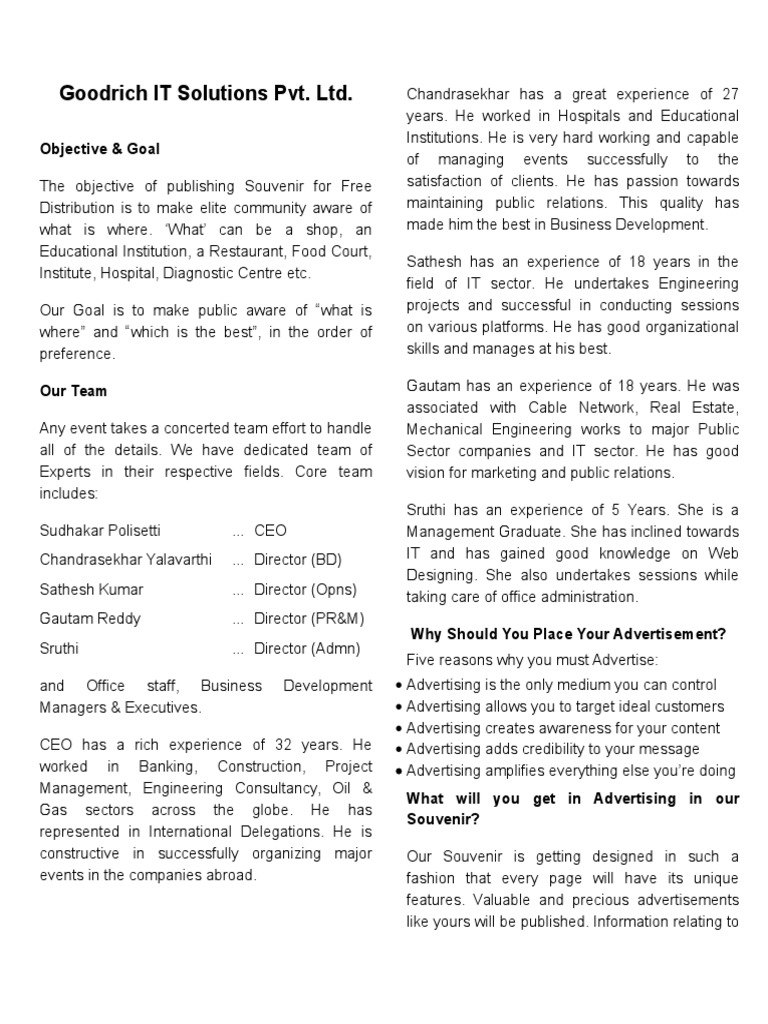 Goodrich IT Solutions Pvt. LTD.: Objective & Goal | PDF | Advertising ...