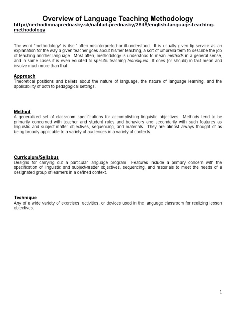 Overview of Language Teaching Methodology | PDF | Language Education ...