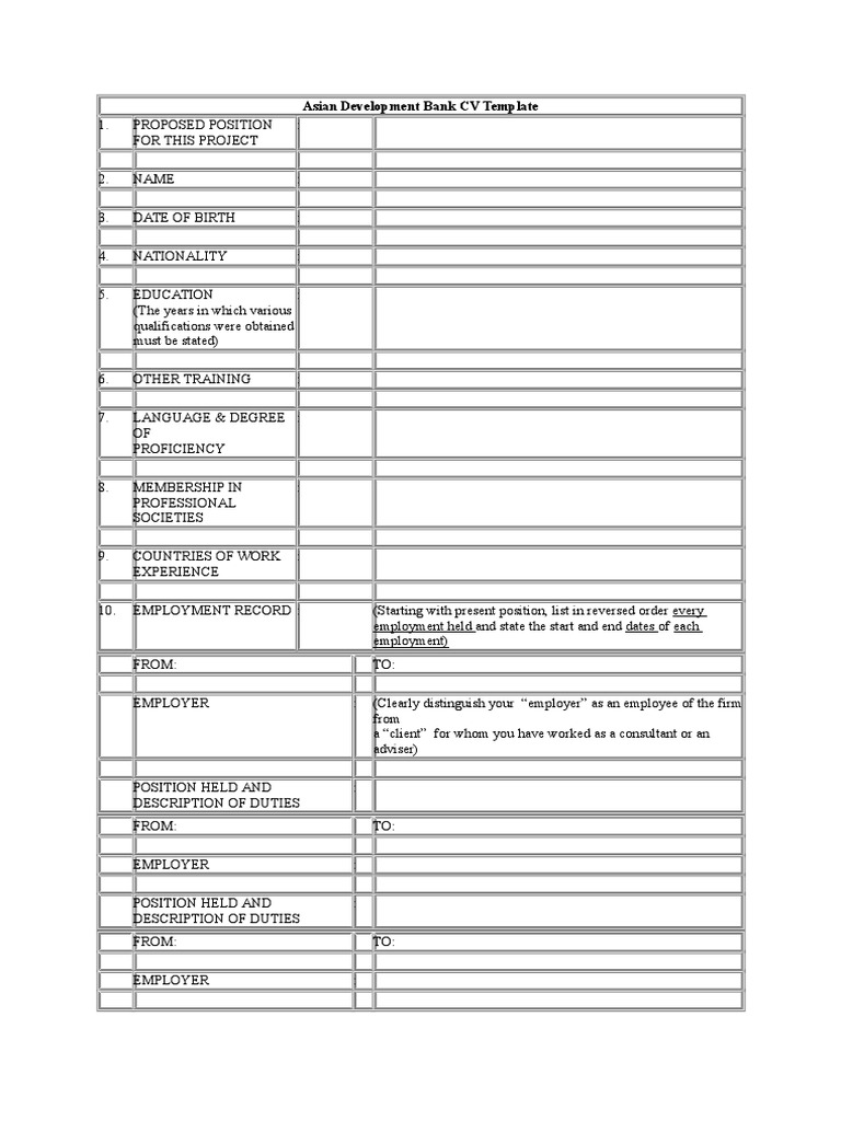ADB Format | PDF | Consultant | Employment