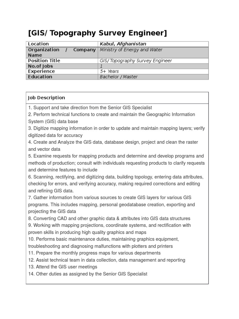 ToR For GIS - Survey Engineer | Download Free PDF | Surveying ...
