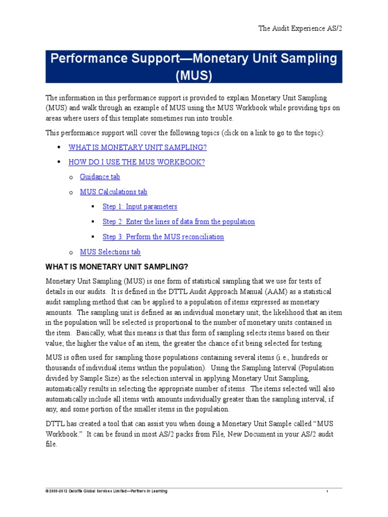 21-PS-Monetary Unit Sampling AS2 V12 | PDF | Sampling (Statistics ...
