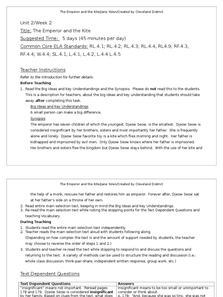 4.the Emperor and The Kite - Lesson - Basal | PDF | Teaching And Learning
