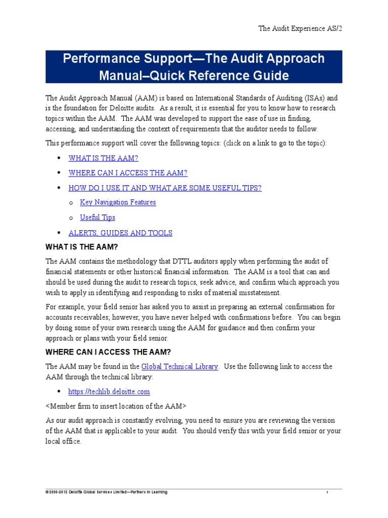 24-PS - AAM - Quick Reference Guide AS2 V12 | PDF | Audit | Business