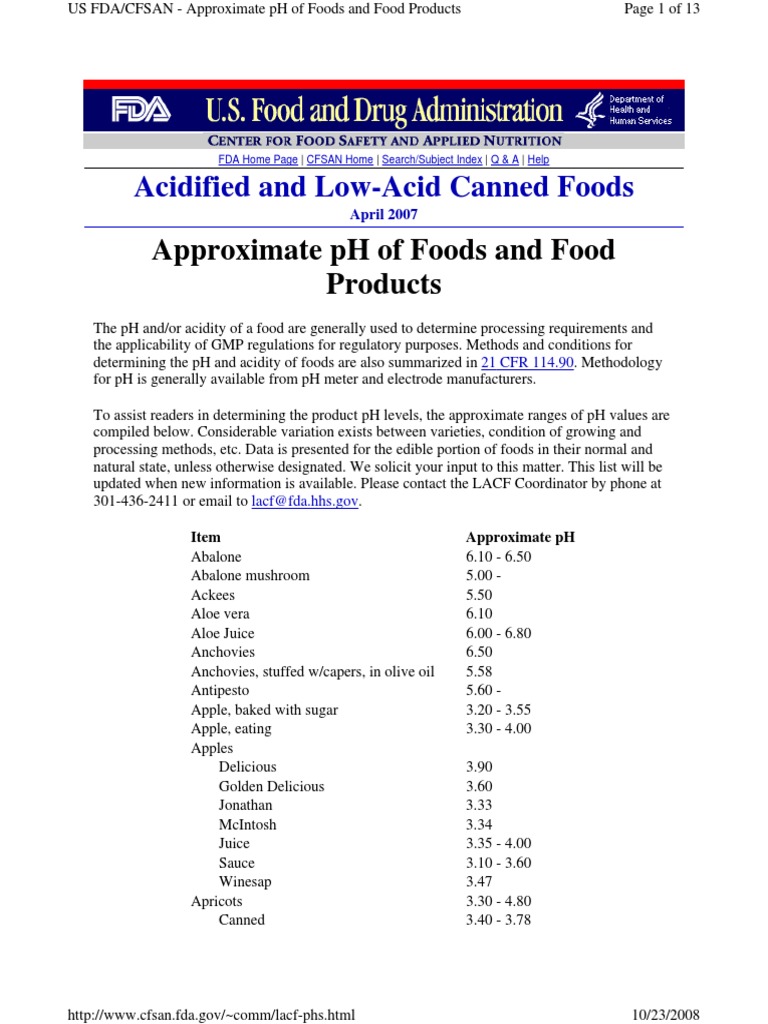 Approximate pH of Foods Guide | PDF | Fruit Preserves | Tofu