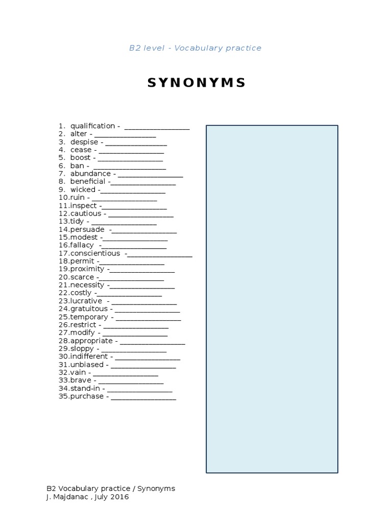 B2 Level - Synonyms | PDF