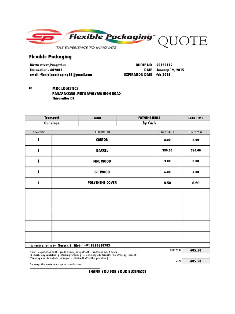 Flexible Packaging Quotation - Thiruvallur | PDF | Finance & Money ...