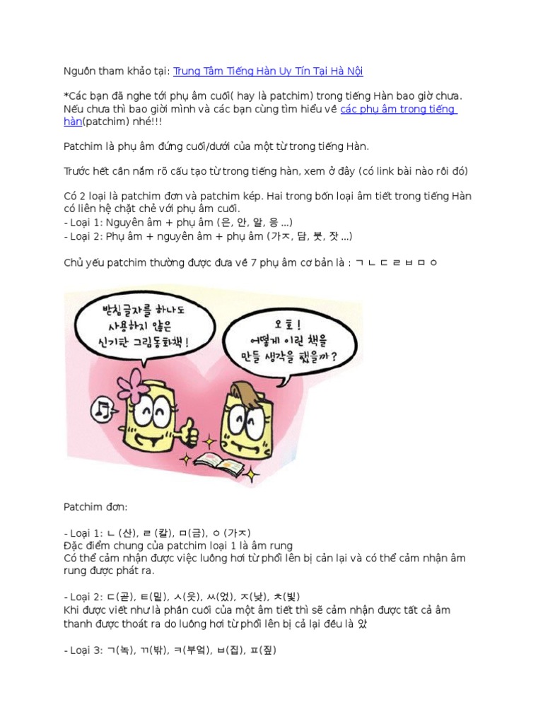 Học các Patchim trong tiếng Hàn | PDF