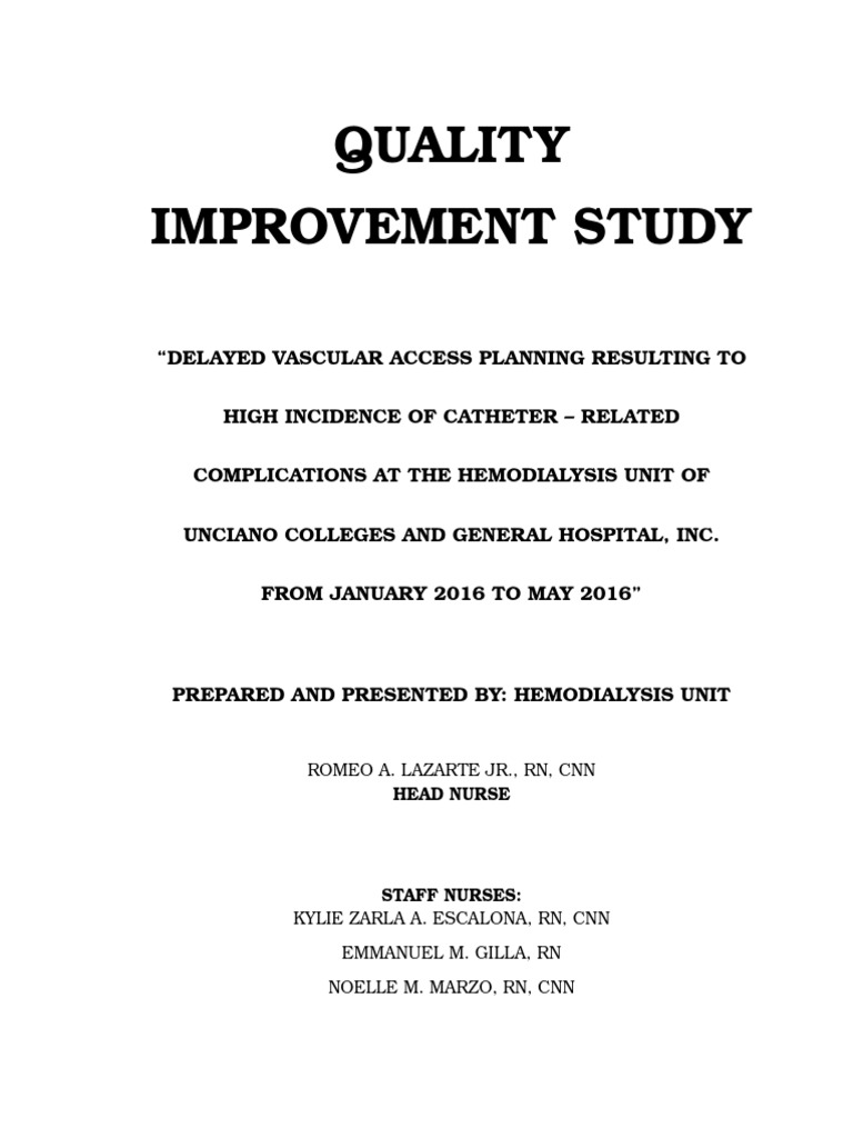 Quality Improvement Study: Romeo A. Lazarte JR., RN, CNN | PDF