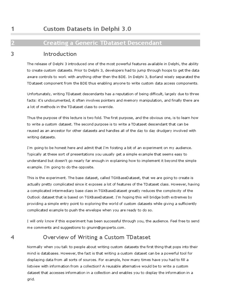 Custom Datasets in Delphi 3 | PDF | Method (Computer Programming ...