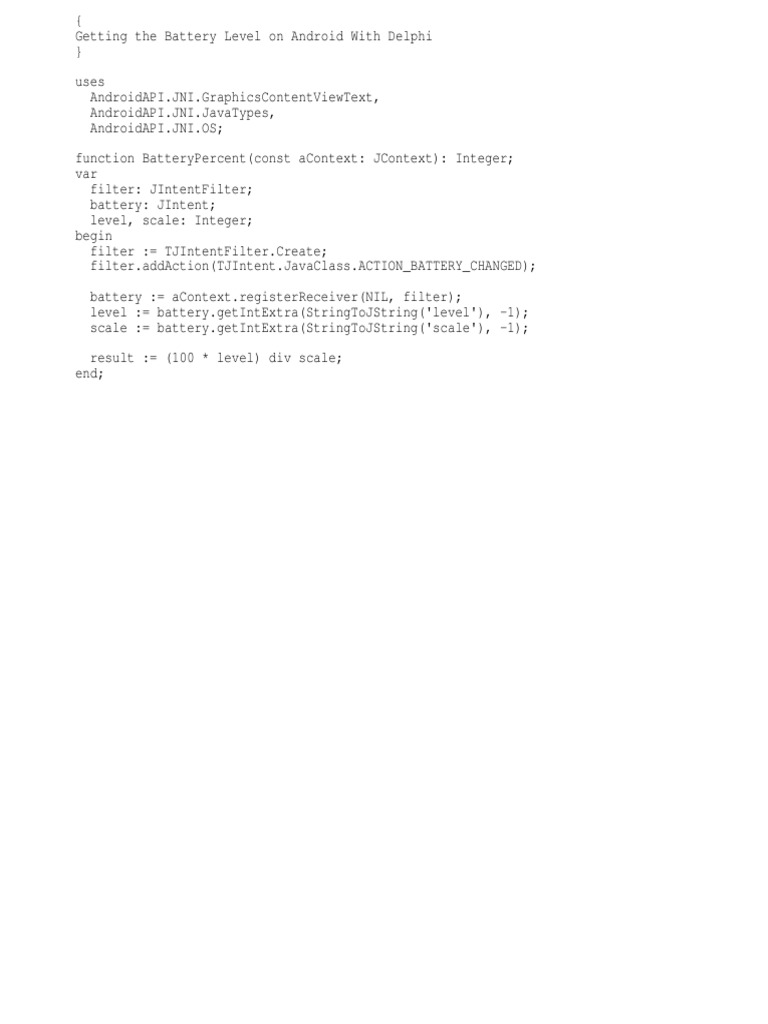 Delphi Android Battery Level Guide | PDF