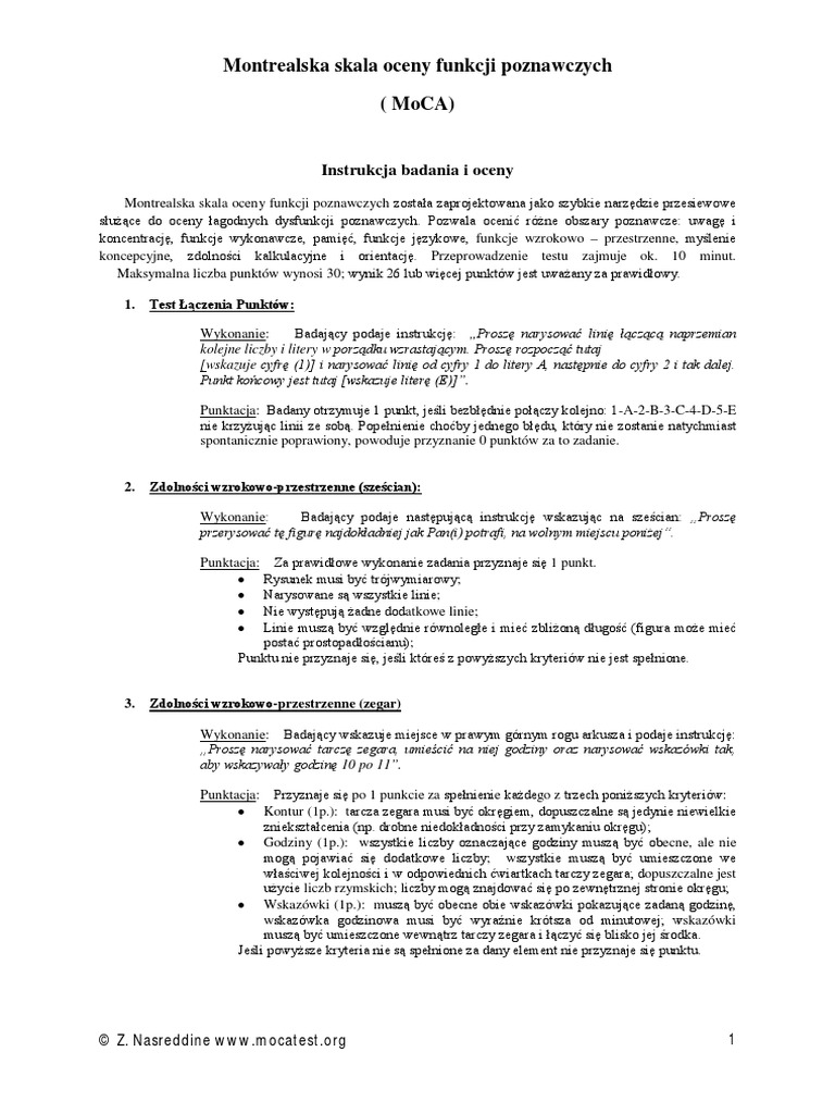 MoCA Instructions Polish