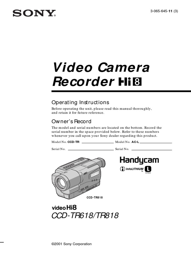 Video Camera Recorder: CCD-TR618/TR818 | PDF | Zoom Lens ...