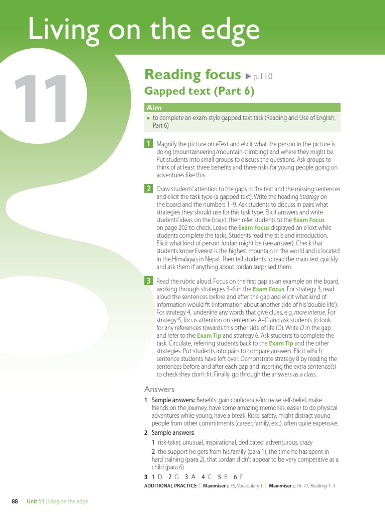 GOLD First - Coursebook - Unit 11 - Living On The Edge | PDF | Question ...