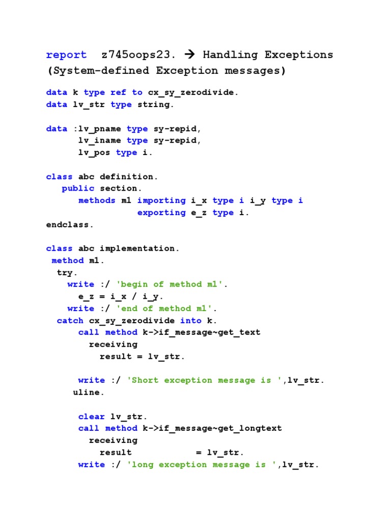 Z745oops23. Handling Exceptions (System-Defined Exception Messages) | PDF