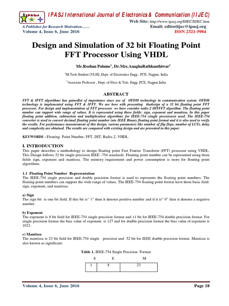 Design and Simulation of 32 Bit Floating Point FFT Processor Using VHDL | PDF | Fast Fourier ...
