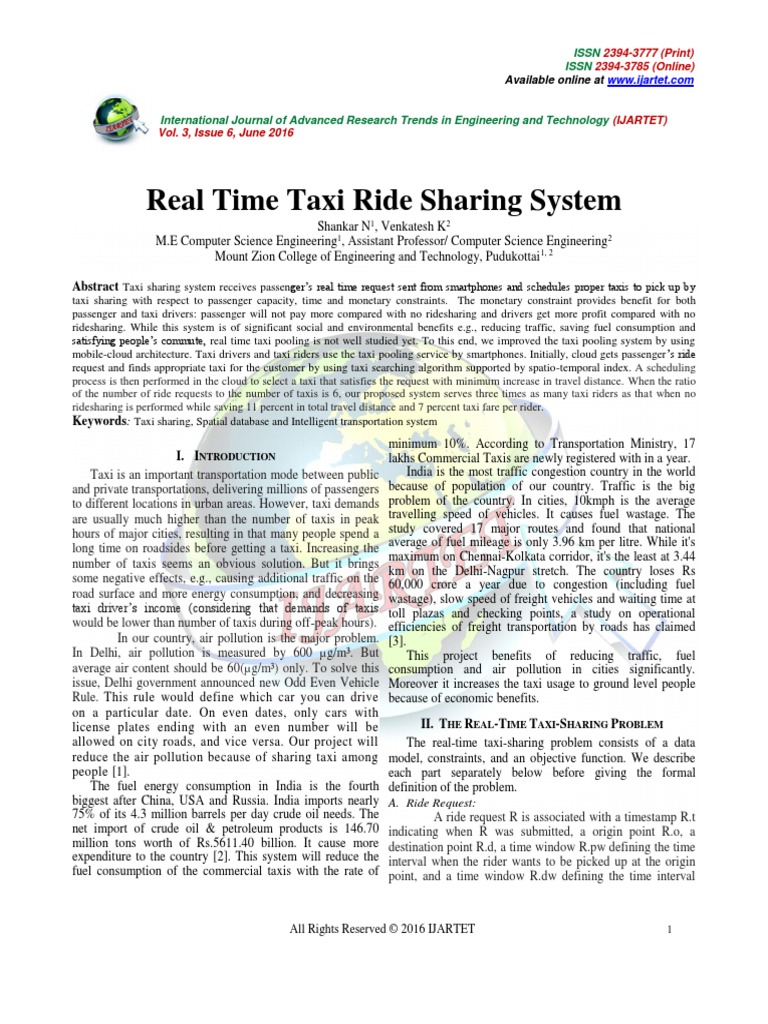 Real Time Taxi Ride Sharing System | PDF | Taxicab | Transport