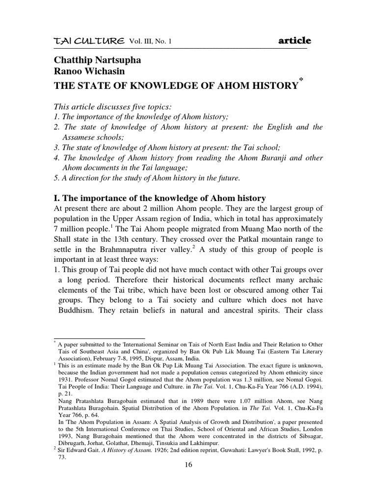 An Analysis of the Current State of Knowledge Regarding Ahom History ...